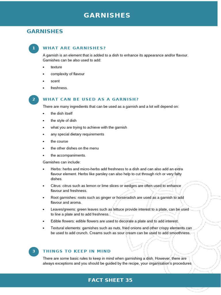 Fact Sheet 35 - Garnishes | PDF | Taste | Citrus
