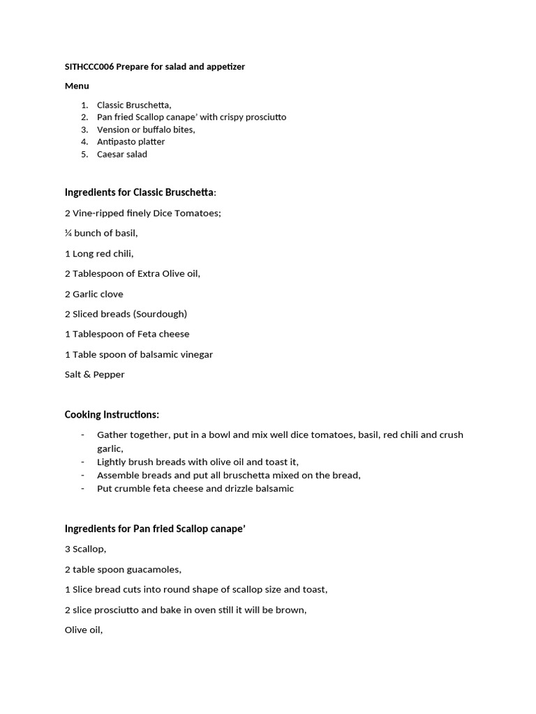 Salad and Appetizer Preparation Guide | PDF | Salad | Bacon