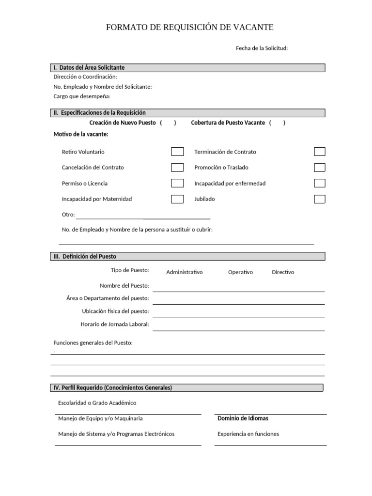 Formato de Requisición de Vacante | PDF | Gestión de recursos humanos