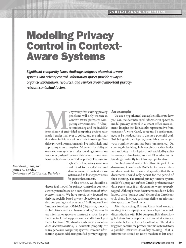 Modeling Privacy Control in Context-Aware Systems: An Example | PDF | Privacy | Tag (Metadata)