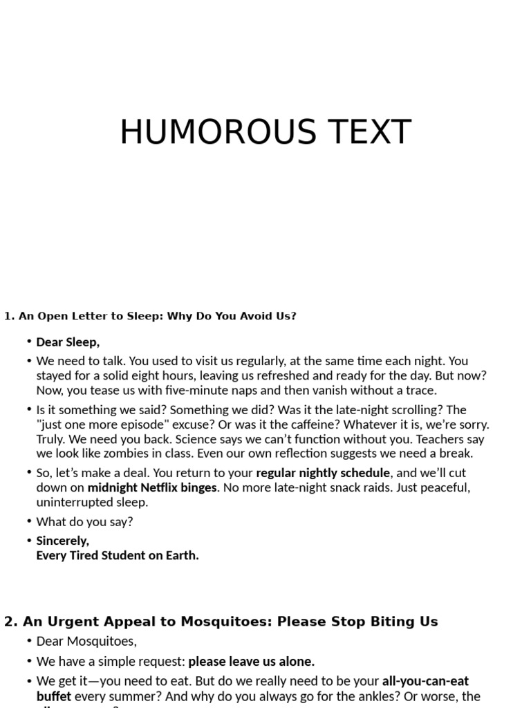 Humorous Text Examples in Reading Comp | PDF