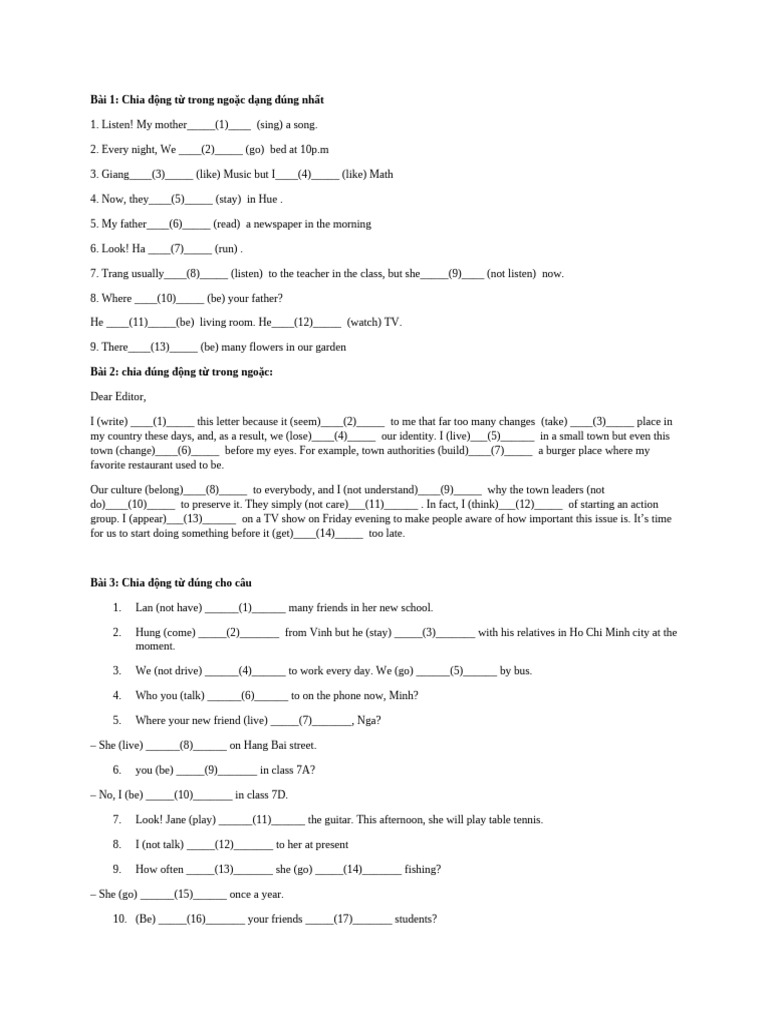 bài tập hiện tại đơn+ HTTD | PDF