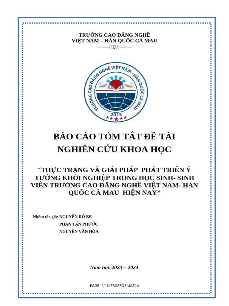 Tóm Tắt Nckh 2024 Nguyễn Rô Be | PDF