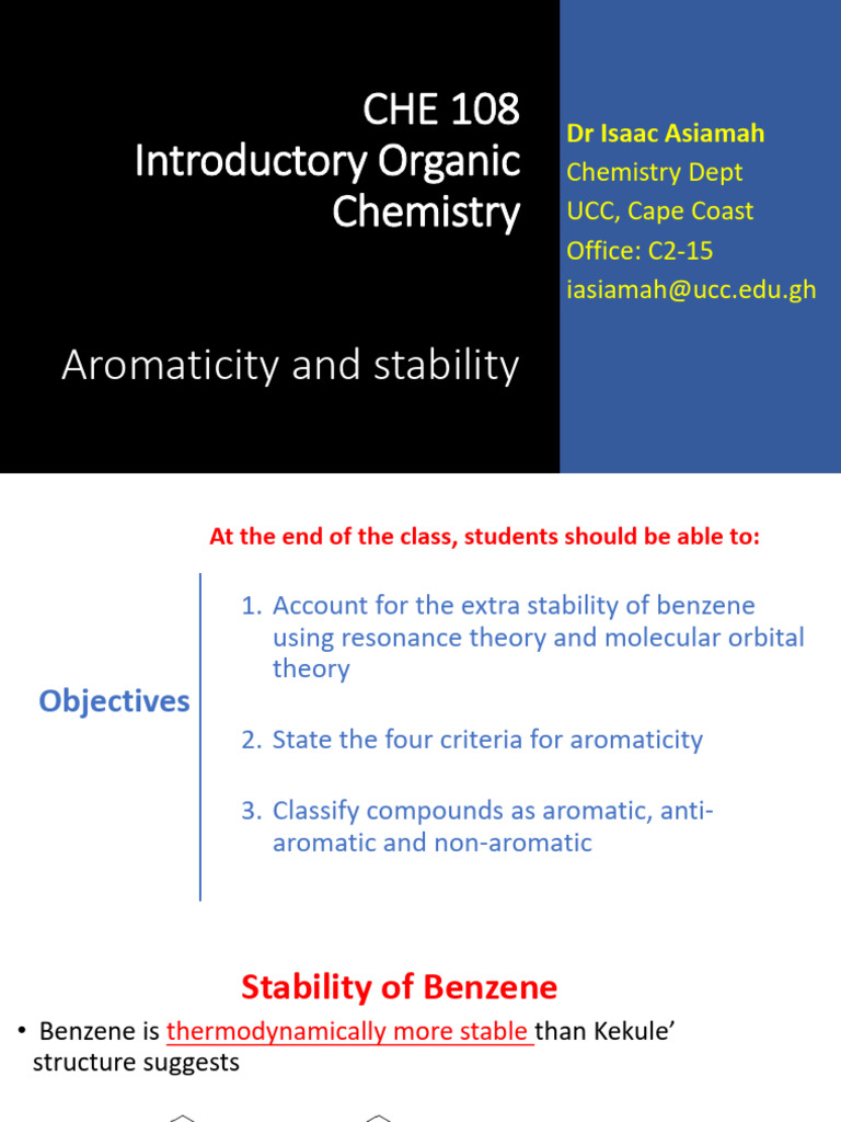 Lecture 7b_Intro to OChem_Aromaticity and stability | PDF | Aromaticity | Molecular Orbital