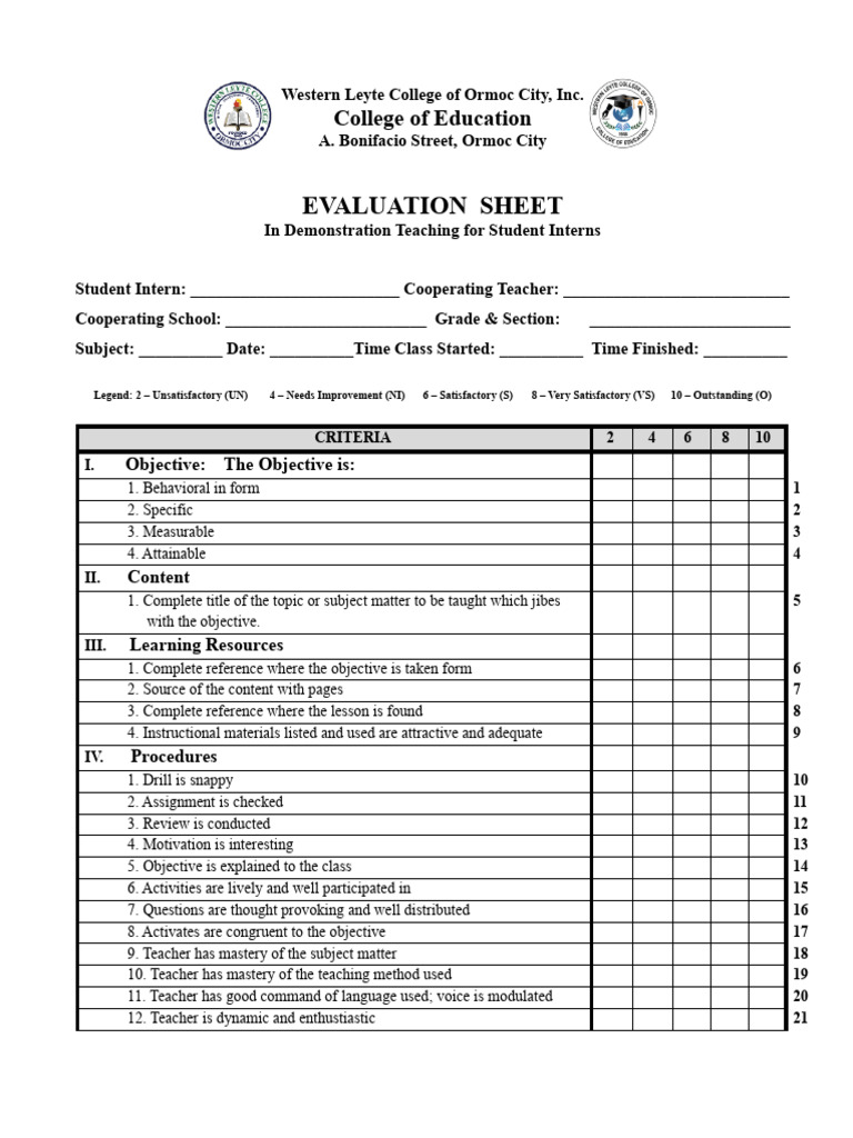 Evaluation-Sheet | PDF | Teachers | Human Communication