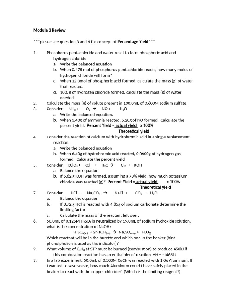 Module 3 Review | PDF | Acid | Chemical Reactions