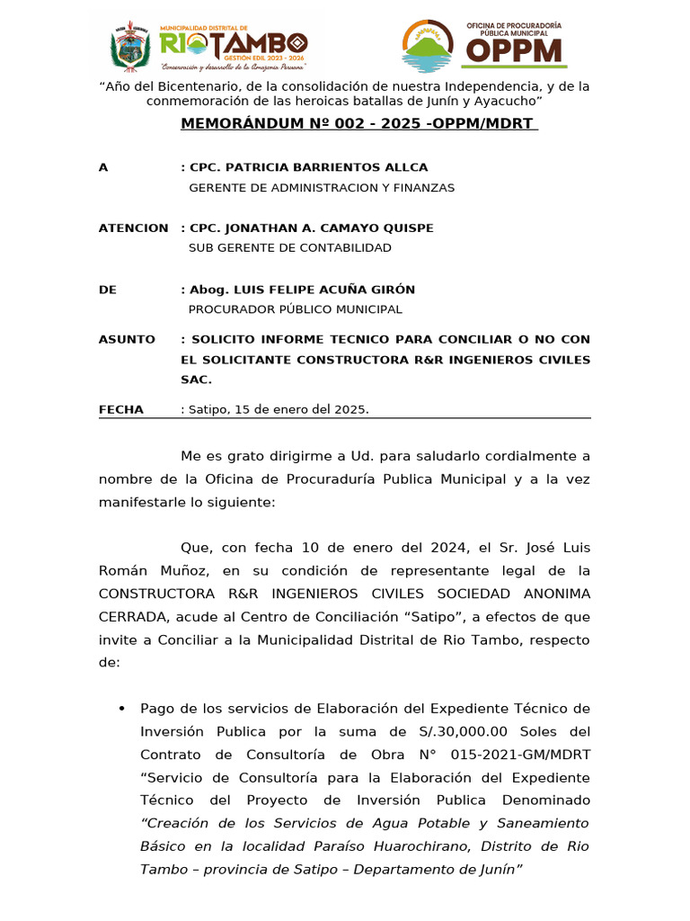 MEMORÁNDUM N°002-2024 | PDF