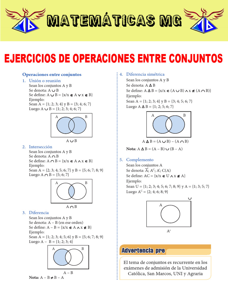 Operaciones entre Conjuntos: Ejercicios y Definiciones | PDF