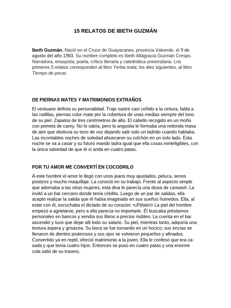 15 Relatos de Ibeth Guzmán | PDF