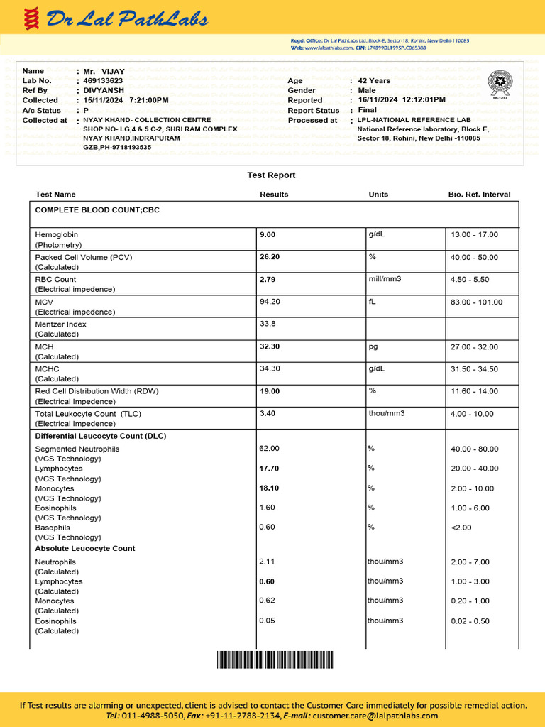 Mentzer Index in Anemia CBC Report | PDF | White Blood Cell | Medical ...