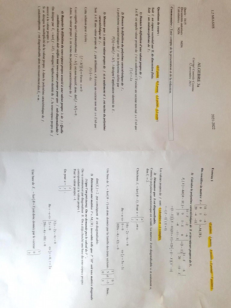 CC Algèbre 3a Corrigé | PDF