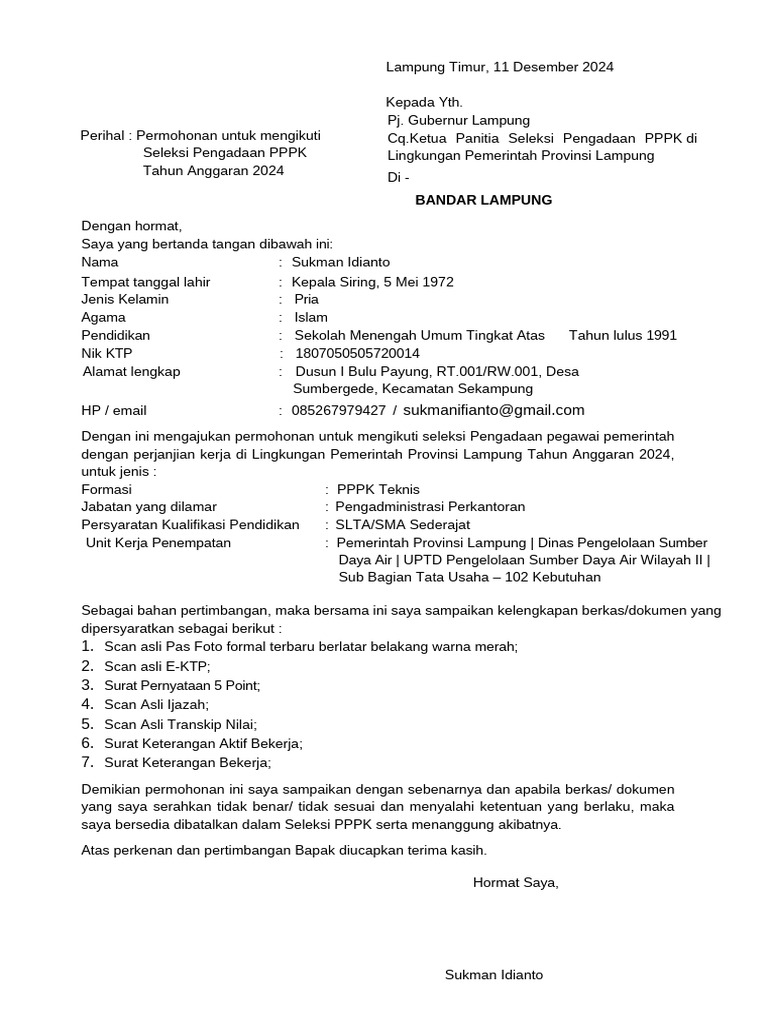 Lamaran - 5 Point - Suket Aktif - Suket Pengl Krj | PDF