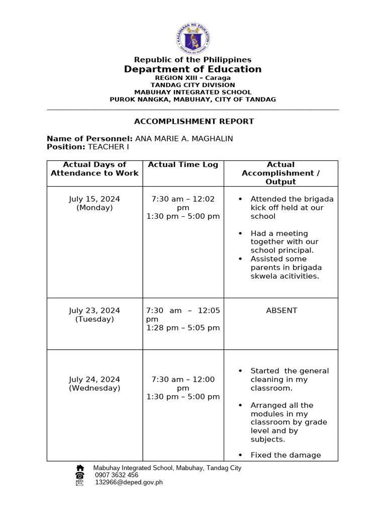 Accomplishment Report | PDF