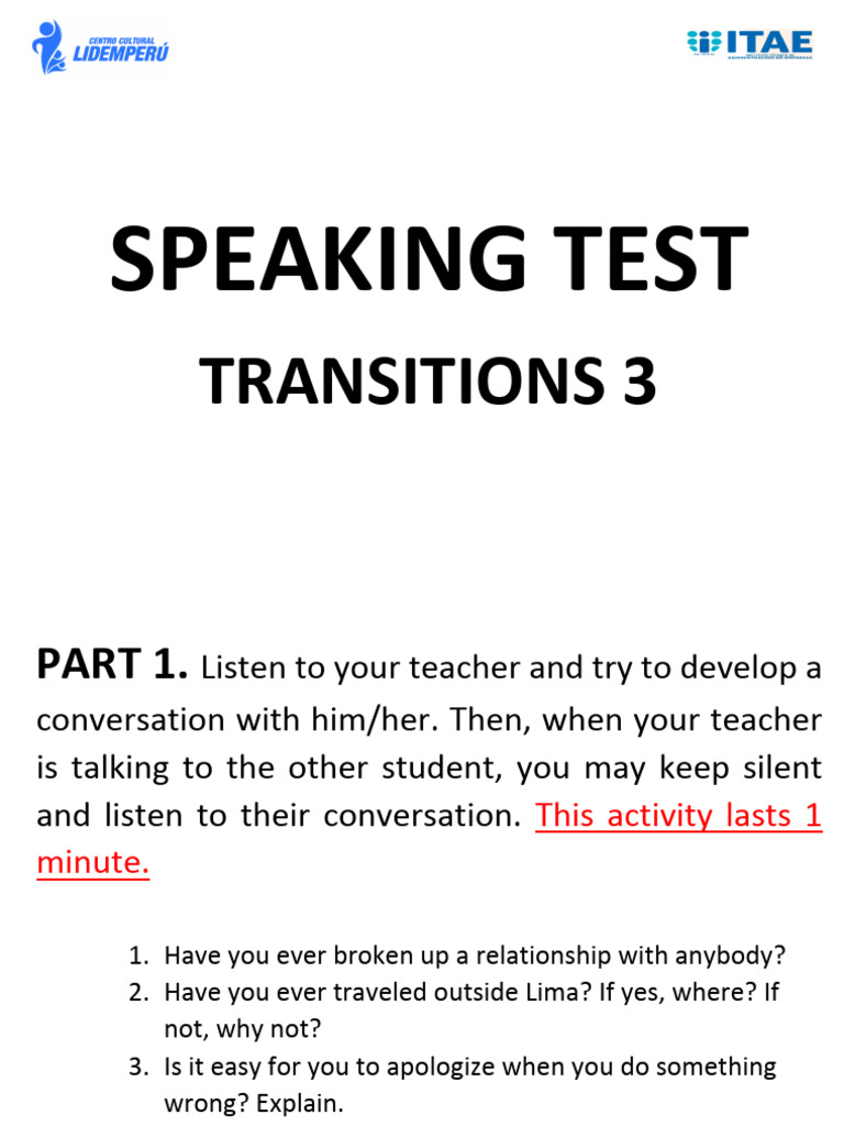 Speaking Test Transitions 3 | PDF