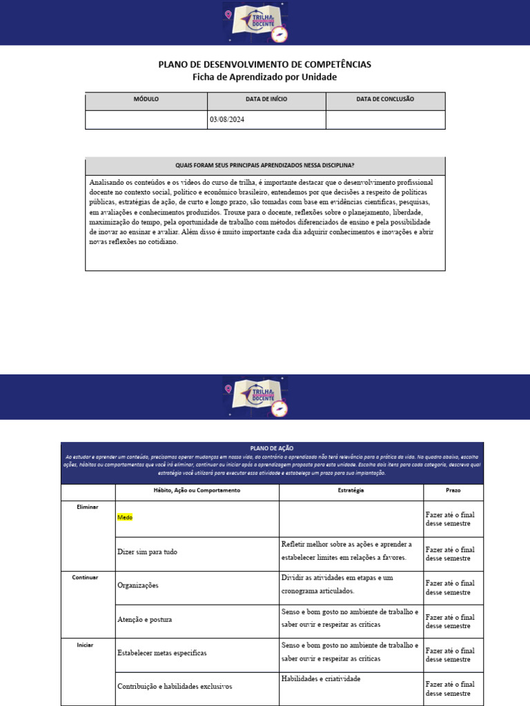 Ficha de Competências Desenvolvimento Pedagógico 24 | PDF | Aprendizado | Pedagogia