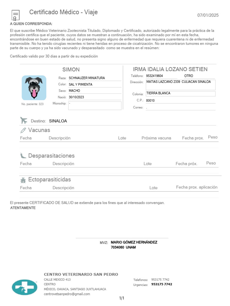 2025 1 7 Certificado Simon | PDF | Cuidado de la salud | Ciencias de la Salud