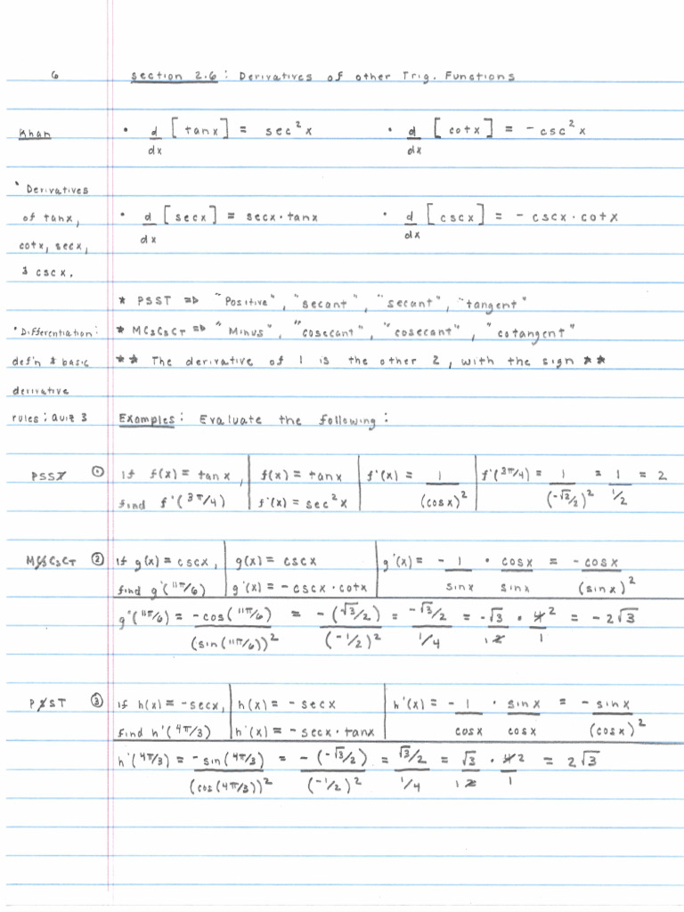 Section 2.6 - Derivative of Trig. Functions | PDF