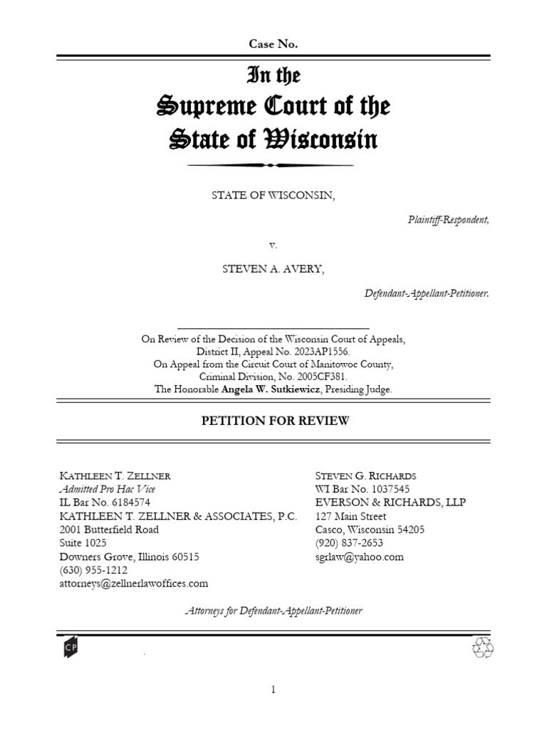 Steven Avery Petition For Review | PDF | Pleading | Witness
