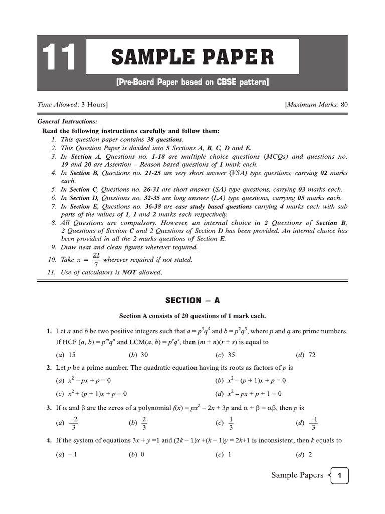 Math EAD Rachnasagar Sample Paper 11 | PDF