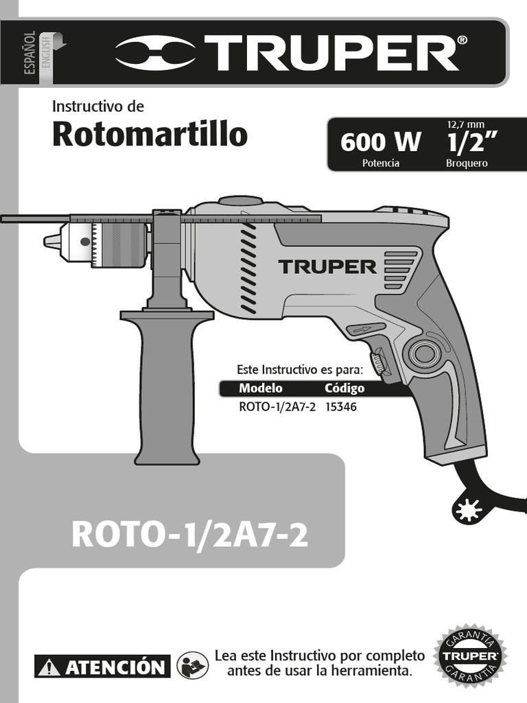Instructivo Rotomartillo ROTO-1/2A7-2 | PDF | Perforar | Aislador (Electricidad)