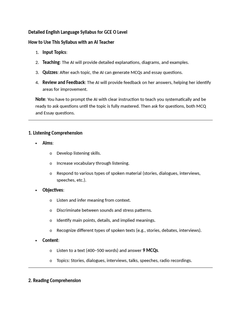 GCE O Level English Language Syllabus | PDF | Part Of Speech | Verb