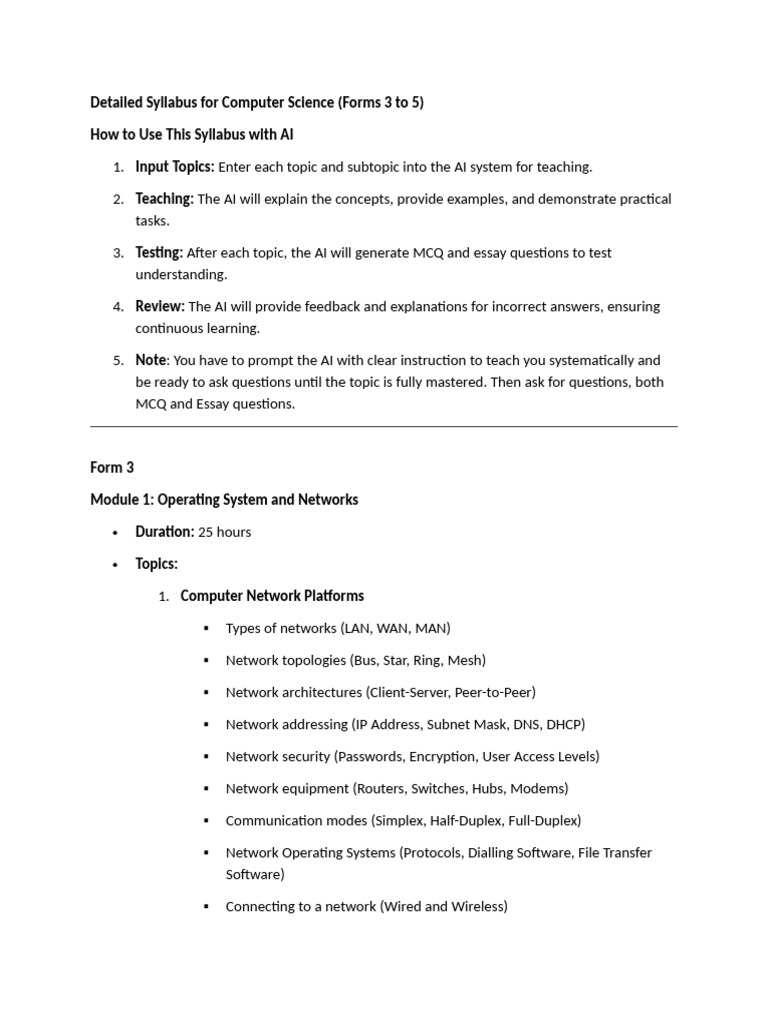 Detailed Syllabus For Computer Science | PDF | Computer Network | Operating System