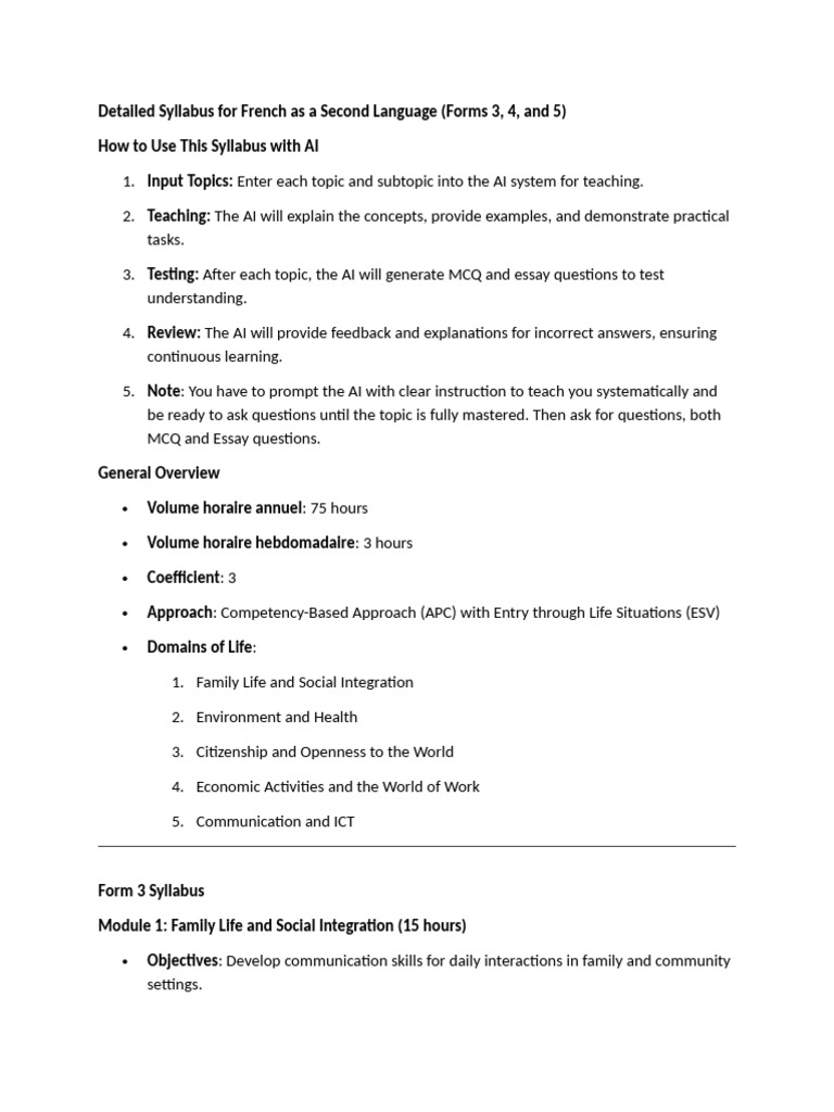 French Language Syllabus Overview | PDF | Educational Technology ...