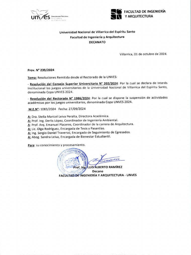 PROV. N° 239 RESOLUCIONES REMITIDAS DEL RECTORADO | PDF