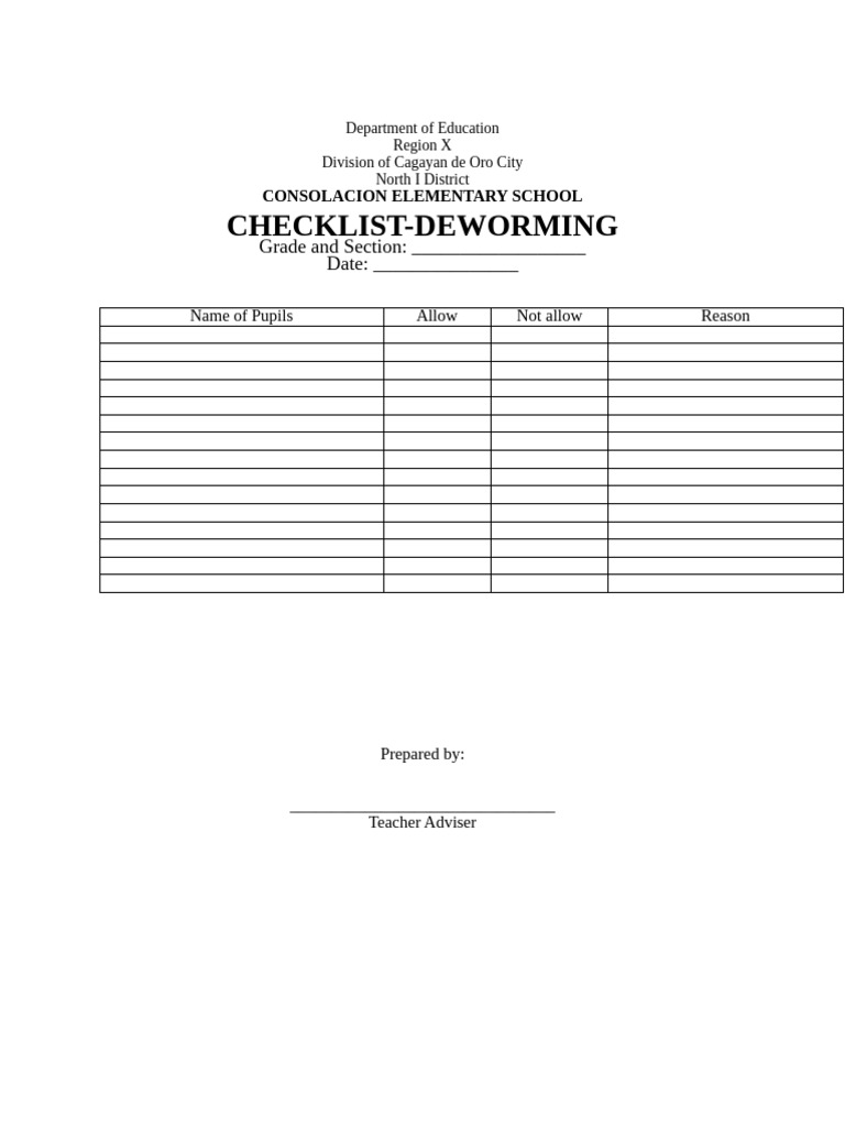 Checklist Deworming | PDF