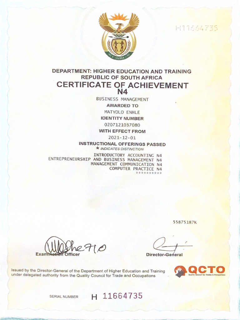 N4 Certificate | PDF