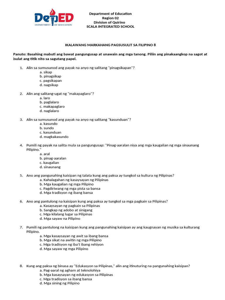 Filipino8 PT Q2 | PDF