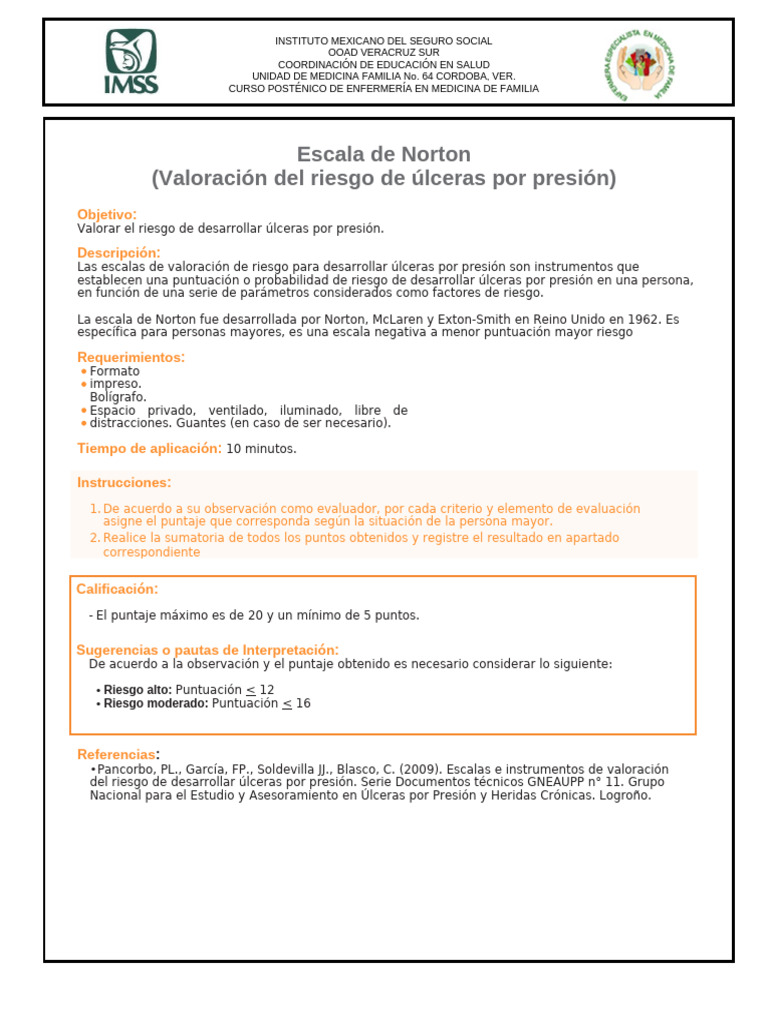 Escala De Norton Para úlceras Por Presión Pdf