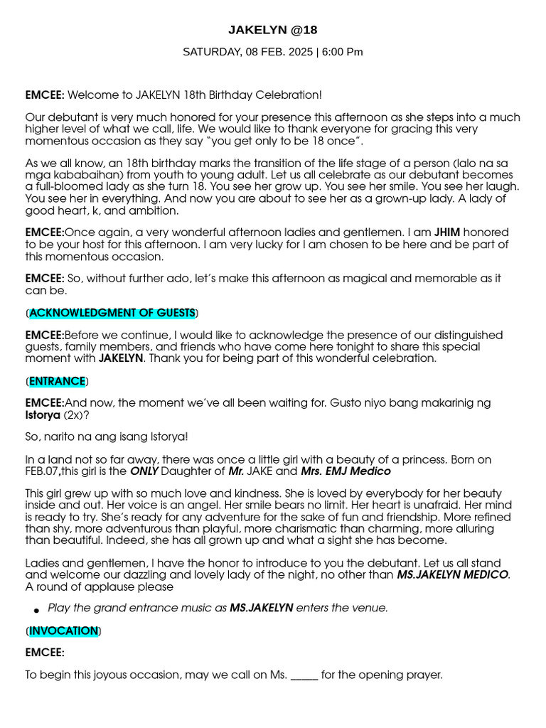 SCRIPT (DEBUT PARTY) (3) .Docx - 20250208 - 081332 - 0000 | PDF