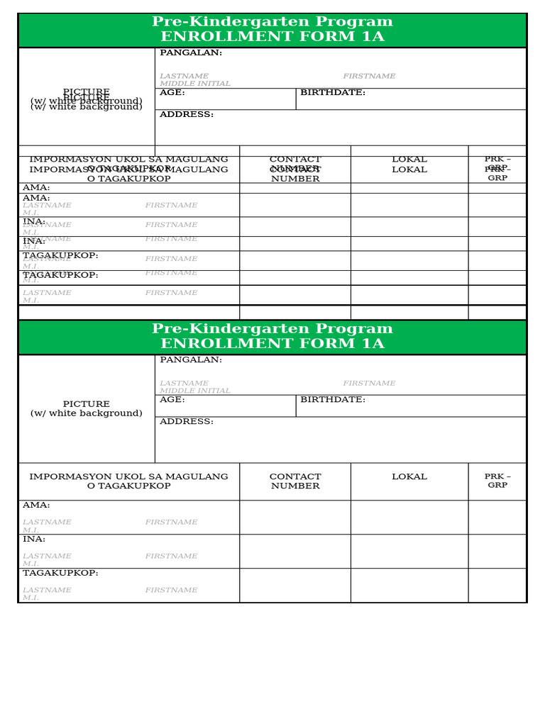 Pre-K Enrollment Form | PDF