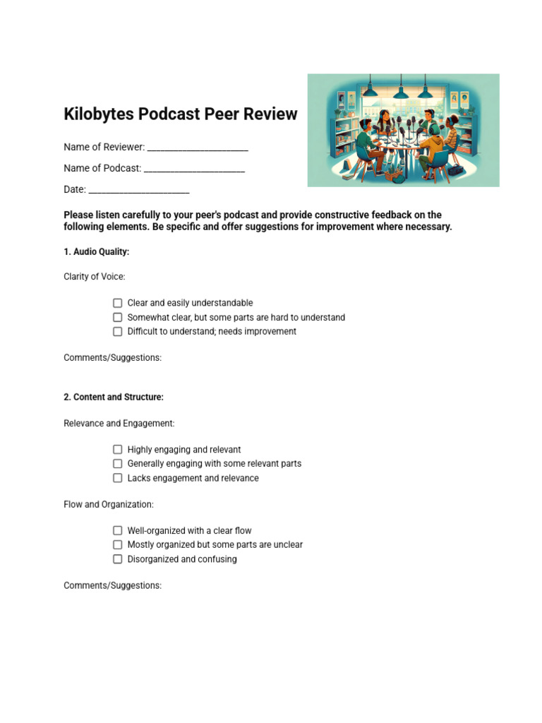 Podcast Peer Review Feedback Form | PDF | Podcast | Peer Review