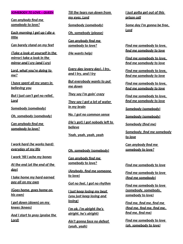 SOMEBODY TO LOVE | PDF