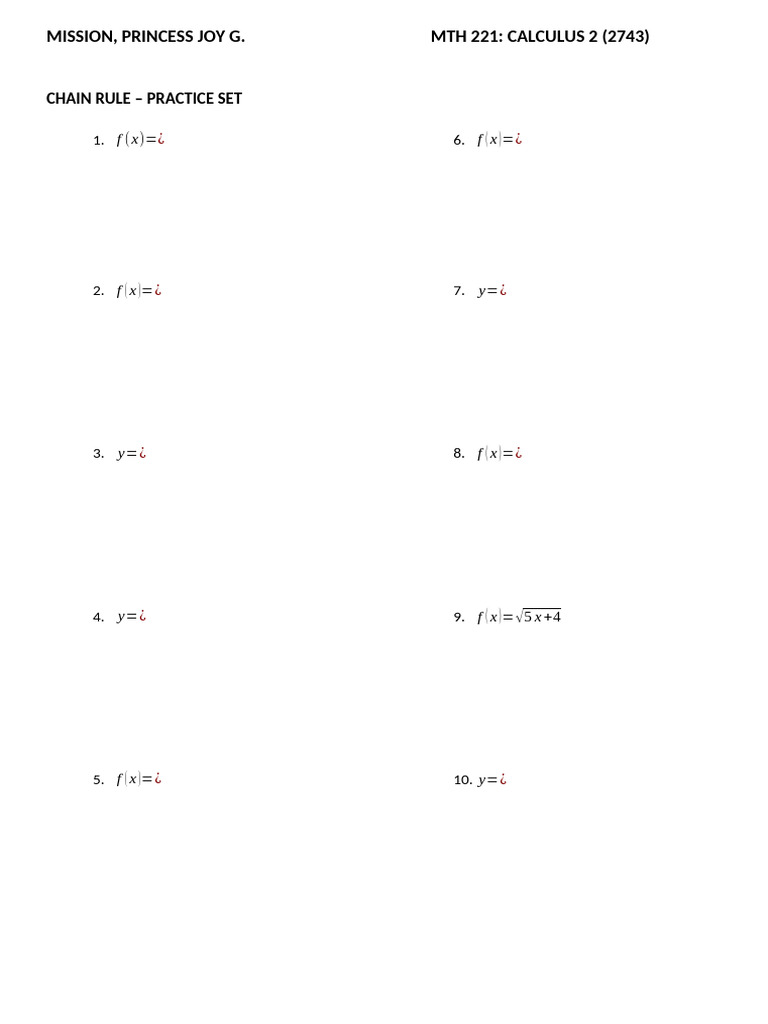 Calculus 2: Chain Rule Practice | PDF