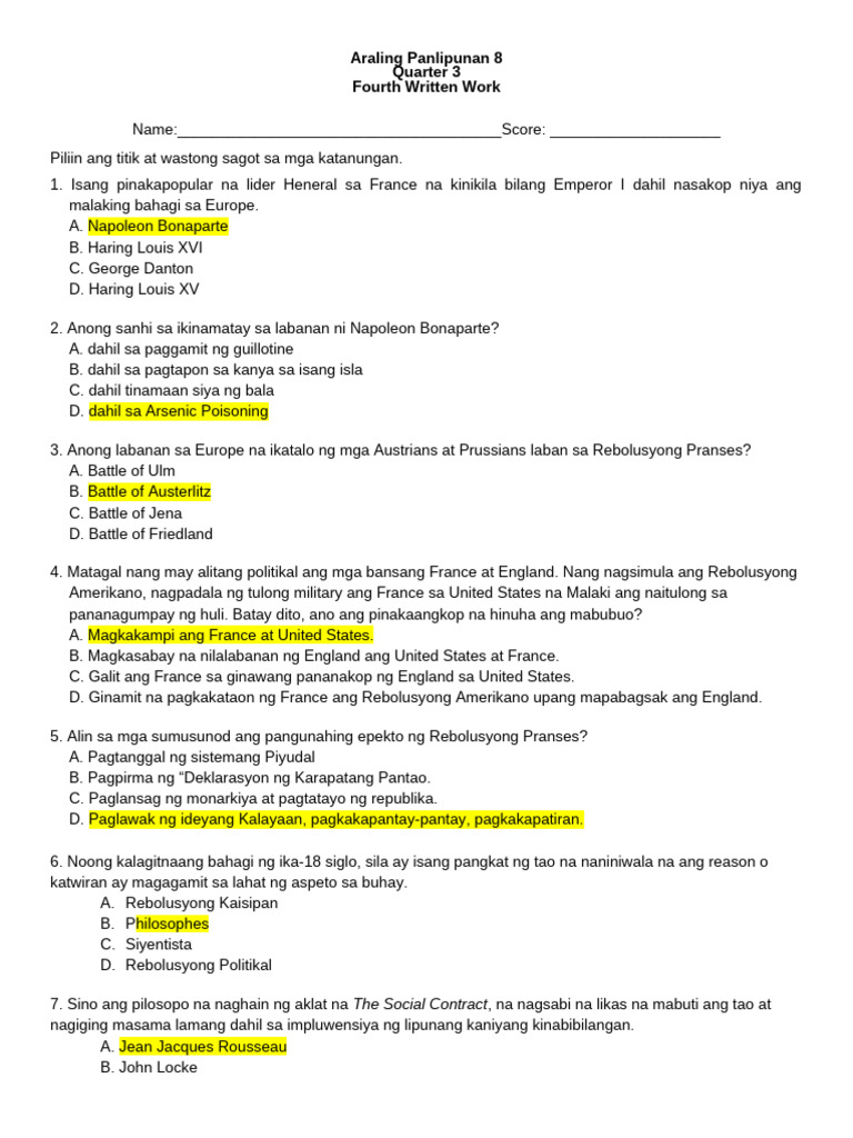 AP8 Q3 Fourth Written Work | PDF