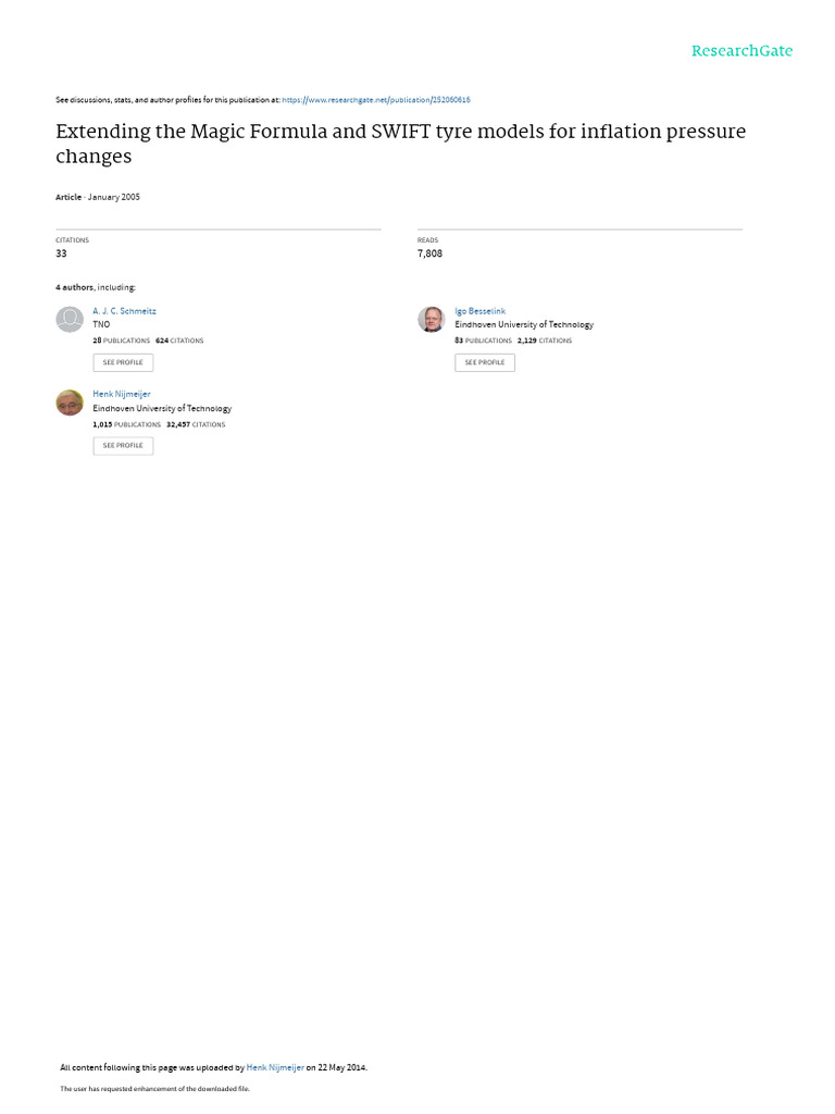 Extending The Magic Formula and SWIFT Tyre Models | PDF | Force | Anti ...