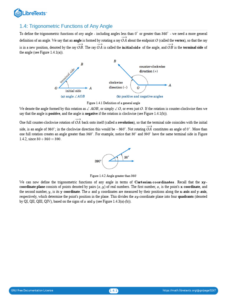 Trigonometric Functions of Any Angle | PDF | Angle | Geometric Measurement