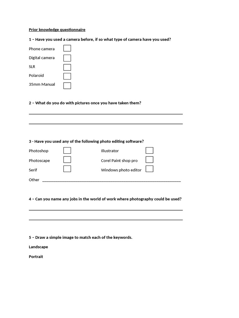 Prior Knowledge Questionnaire | PDF