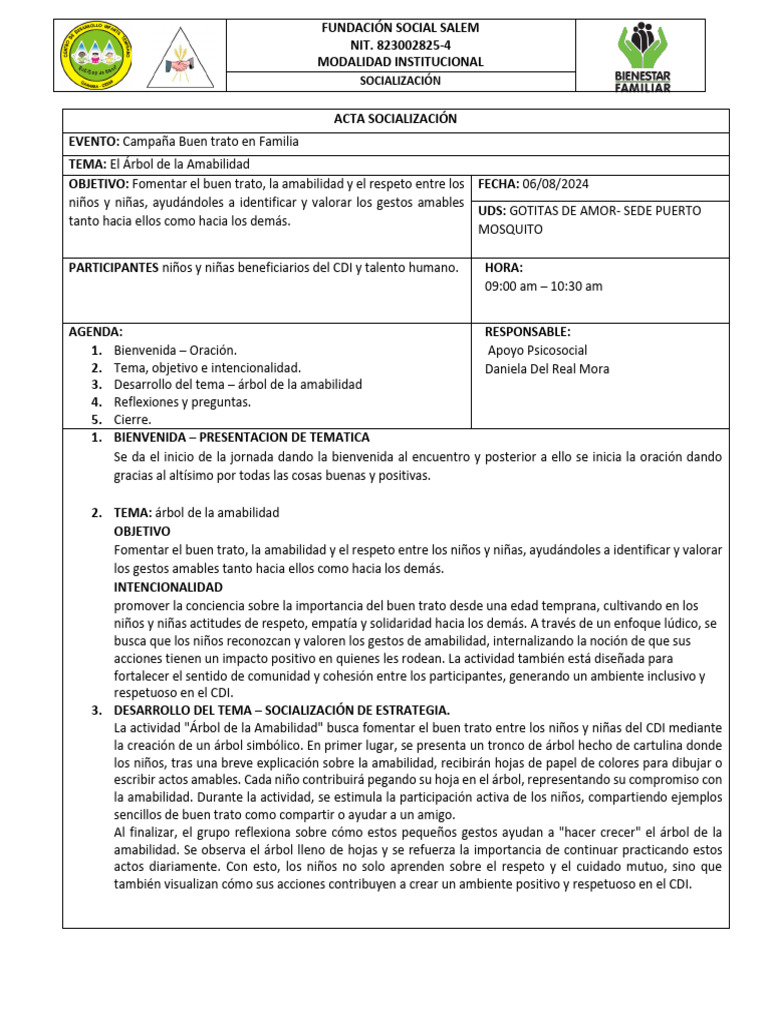 Acta Arbol de La Amabilidad. | PDF | Conceptos psicologicos | Ciencias ...