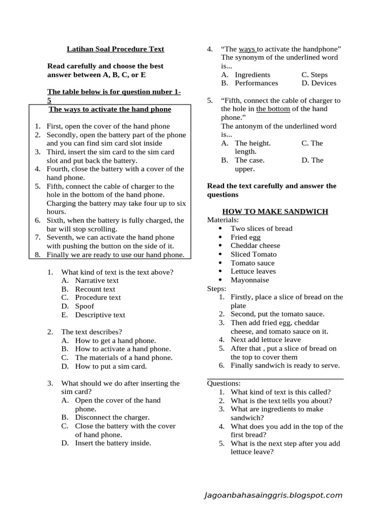 Latihan Soal Procedure Text | PDF | Sauce | Cuisine