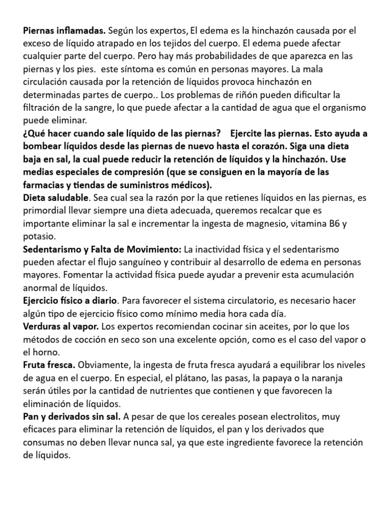 Cómo aliviar la inflamación en piernas | PDF | Edema | sal