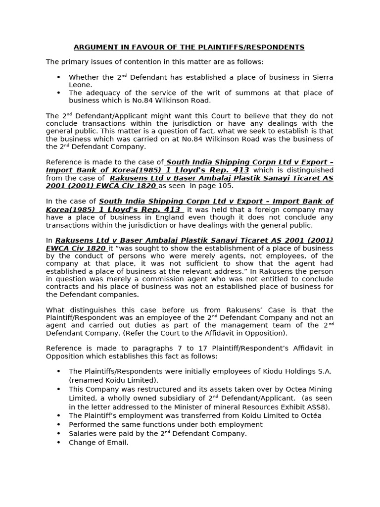 Legal Argument for Plaintiffs | PDF | Employment | Judiciaries