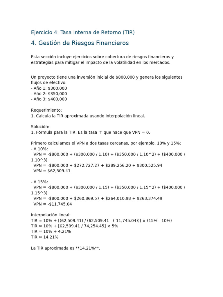 Ejercicio - Tasa Interna de Retorno (TIR) | PDF