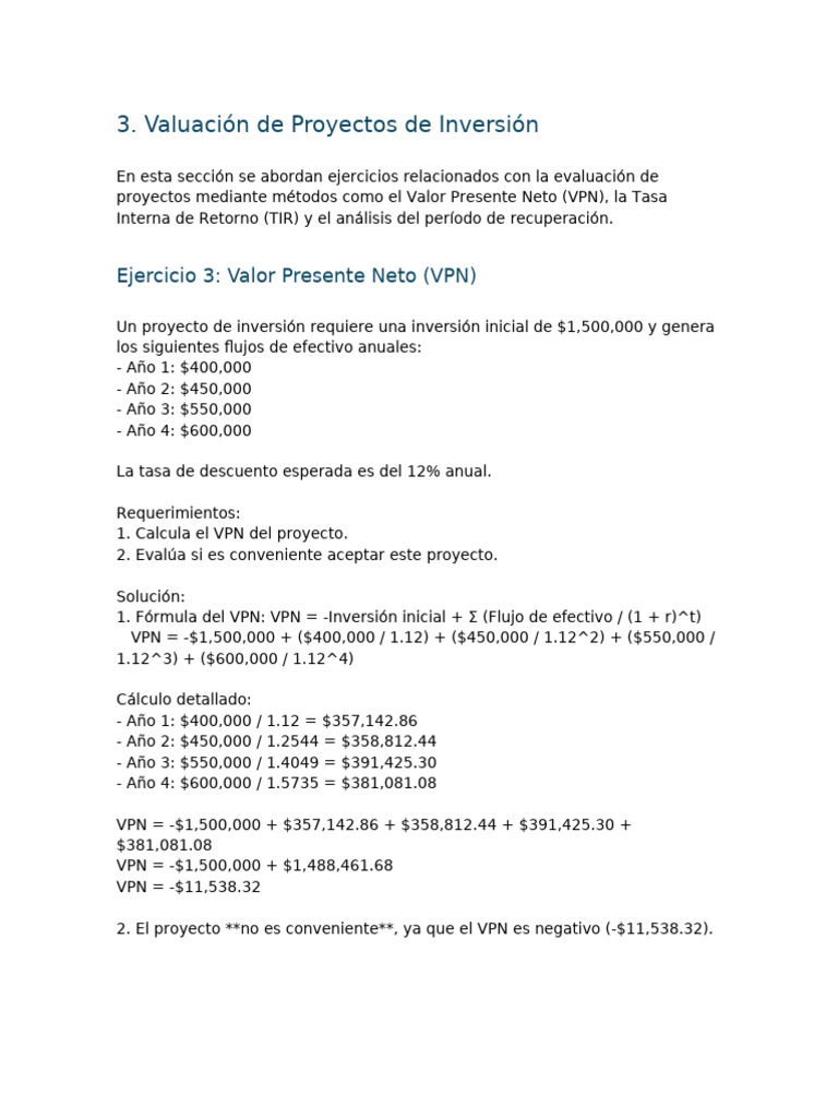 Ejercicio_Valor Presente Neto (VPN) | PDF