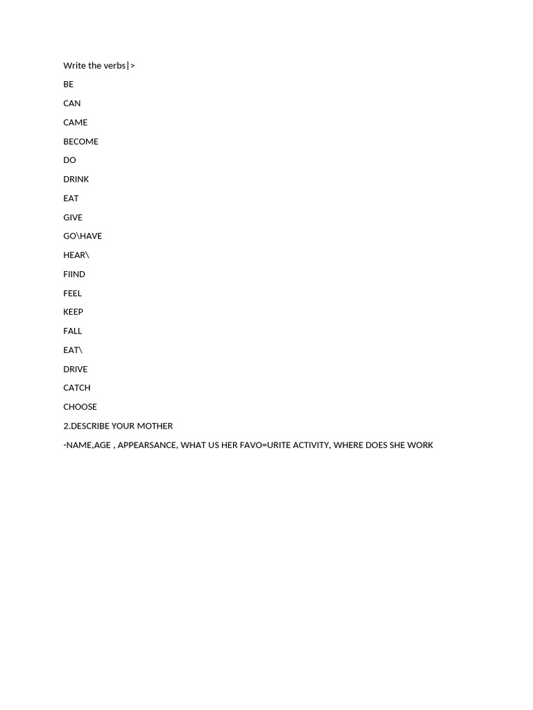 Verbs, Describe Mother (1) | PDF