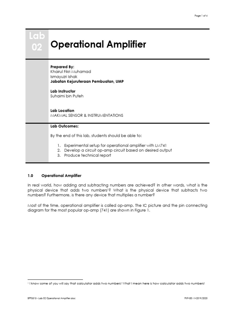 BFF3313 - Lab 02 Operational Amplifier | PDF | Operational Amplifier | Amplifier