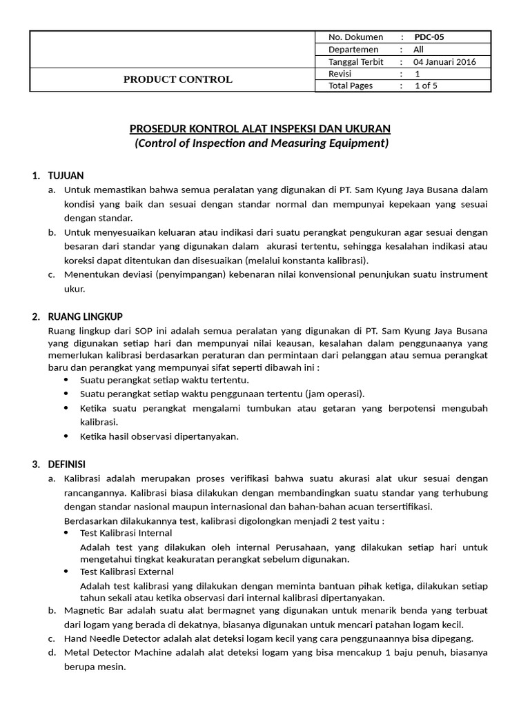 05 Prosedur Kontrol Alat Inspeksi | PDF